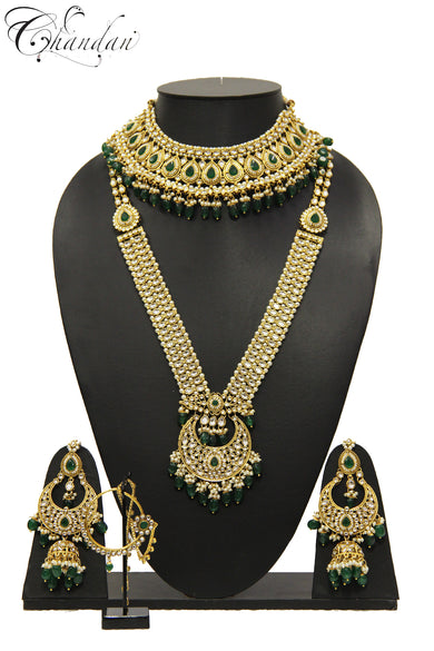 Bridal Necklace Set in Emerald Color Stone